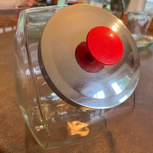 Kitchen | Vintage Large Glass Cookie Jar With Red Knob Handle | Poshmark